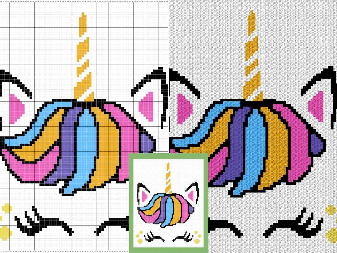 Rainbow Unicorn Boy Graph and Pattern C2C & Tapestry Crochet | Etsy