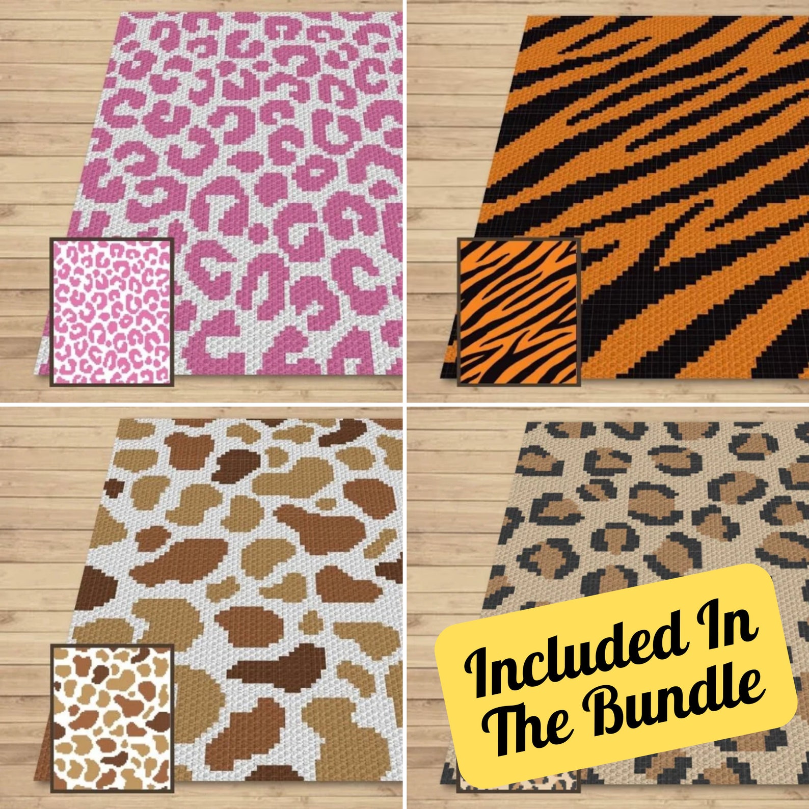 10 Patterns Bundle C2C Crochet Animal Prints (written Pattern & Graph ...