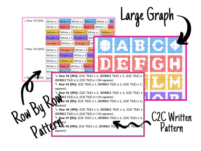 Alphabet Baby Blanket Crochet Pattern - C2C Graph & Mosaic (digital ...