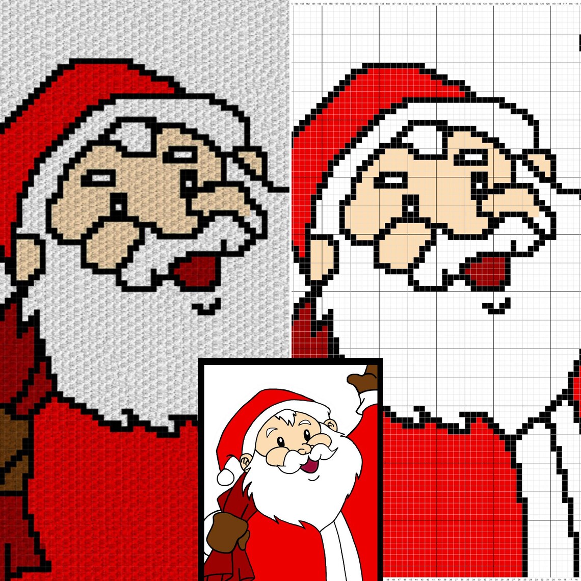 Christmas Santa Portrait Crochet Pattern - C2C Blanket, Tapestry (PDF ...