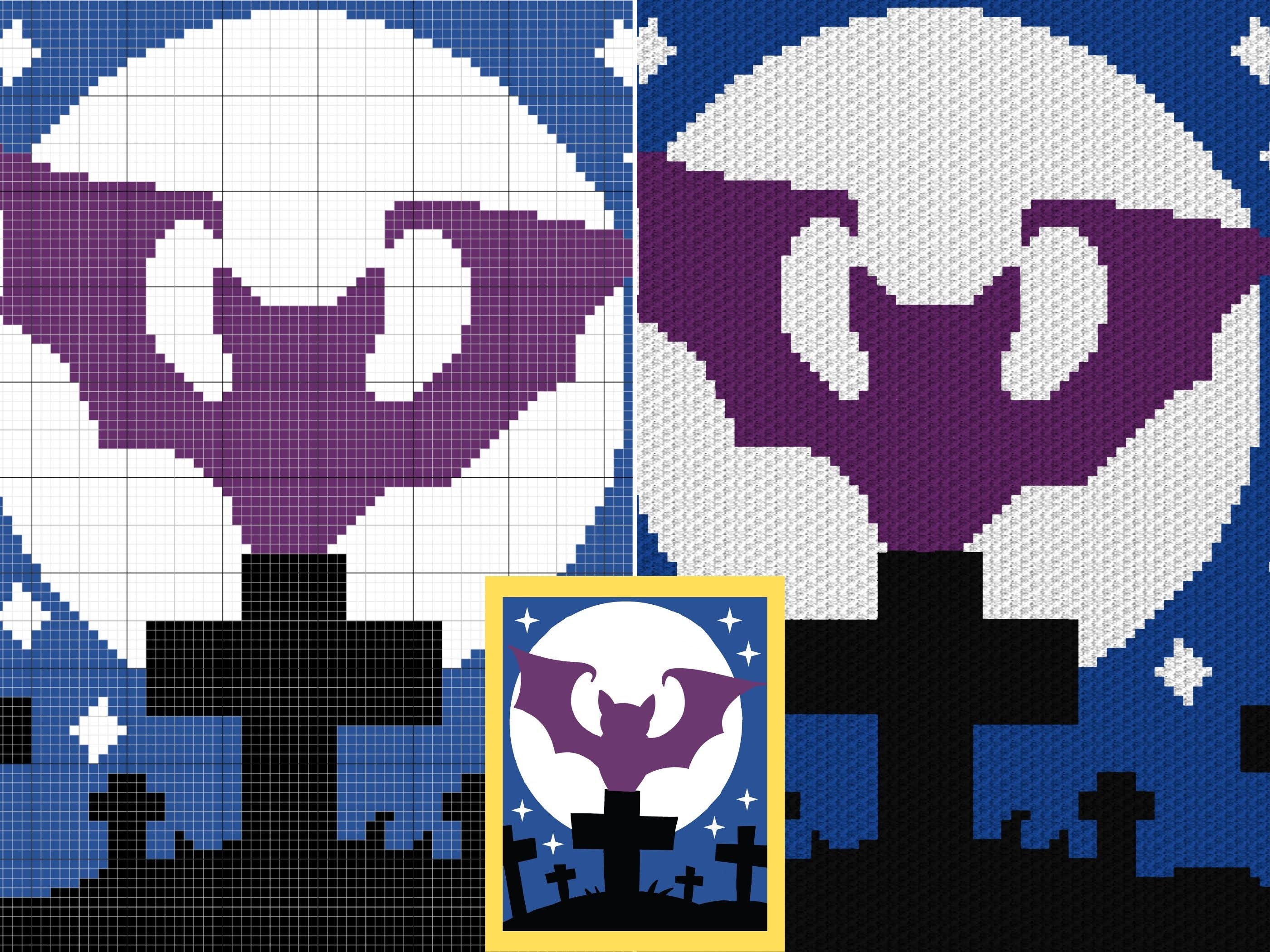 Halloween Moonlight Bat Graph and Pattern C2C & Tapestry - Etsy UK