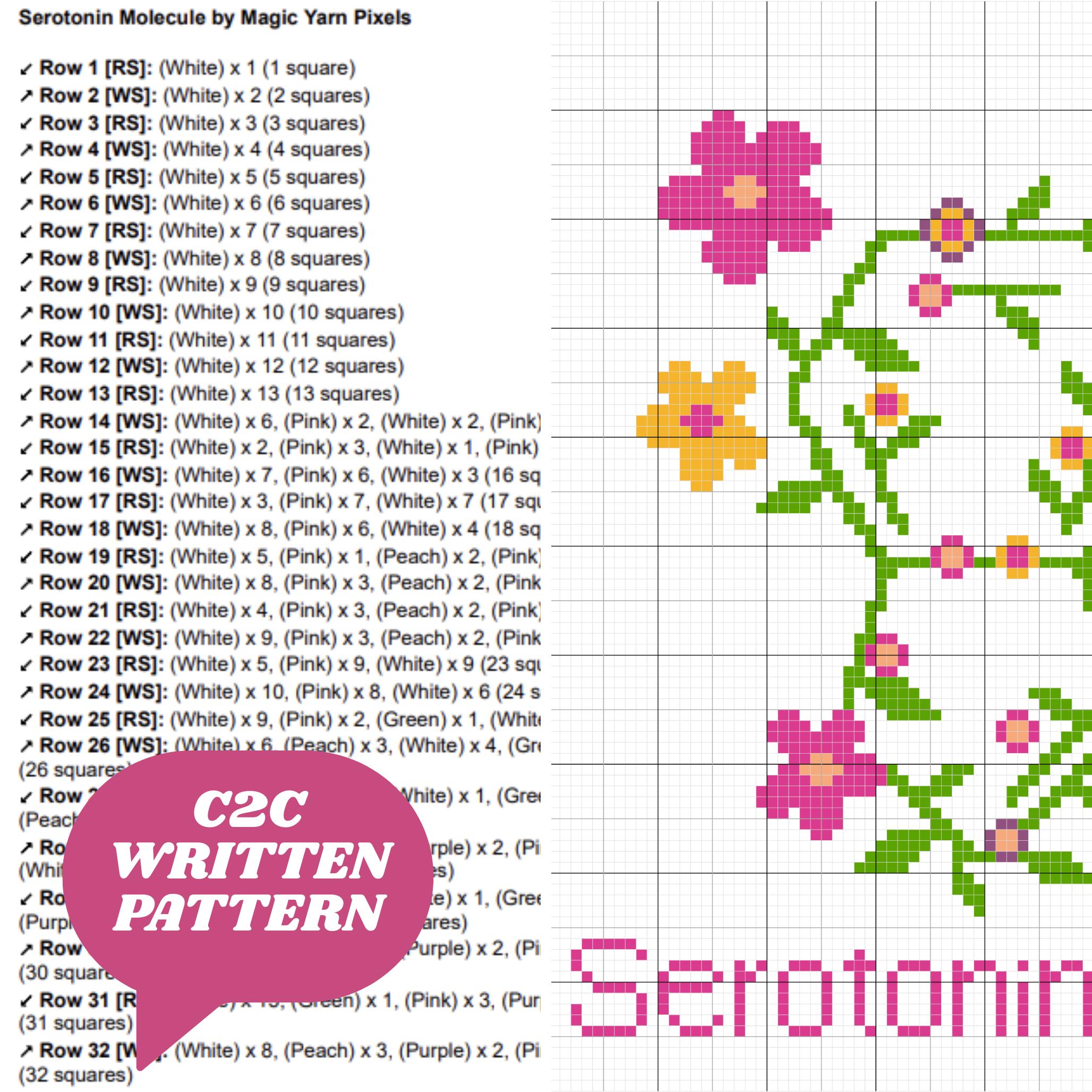 Serotonin Molecule Crochet Pattern - Floral Graph, C2C & Tapestry (PDF ...