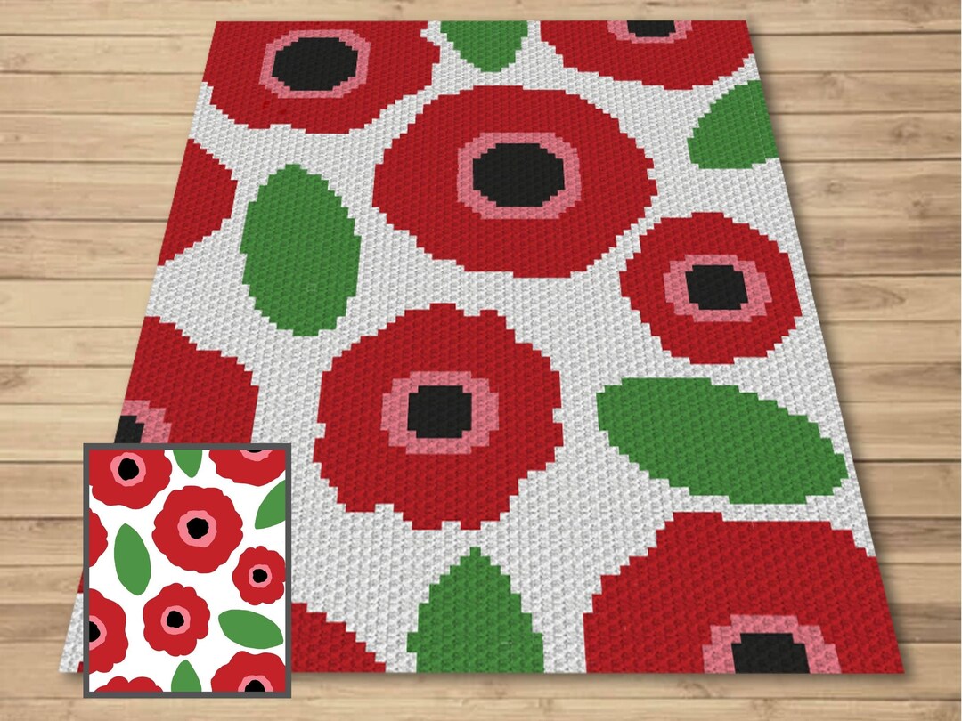 Poppy Field Print Graph and Pattern for C2C & Tapestry Crochet -C2C ...