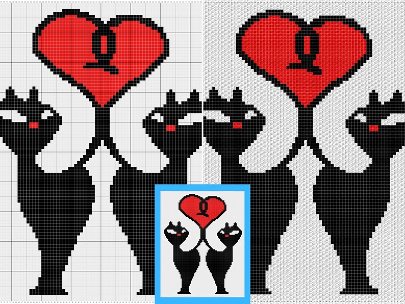 Valentines Cats Graph & Pattern C2C and Tapestry Crochet cat - Etsy UK