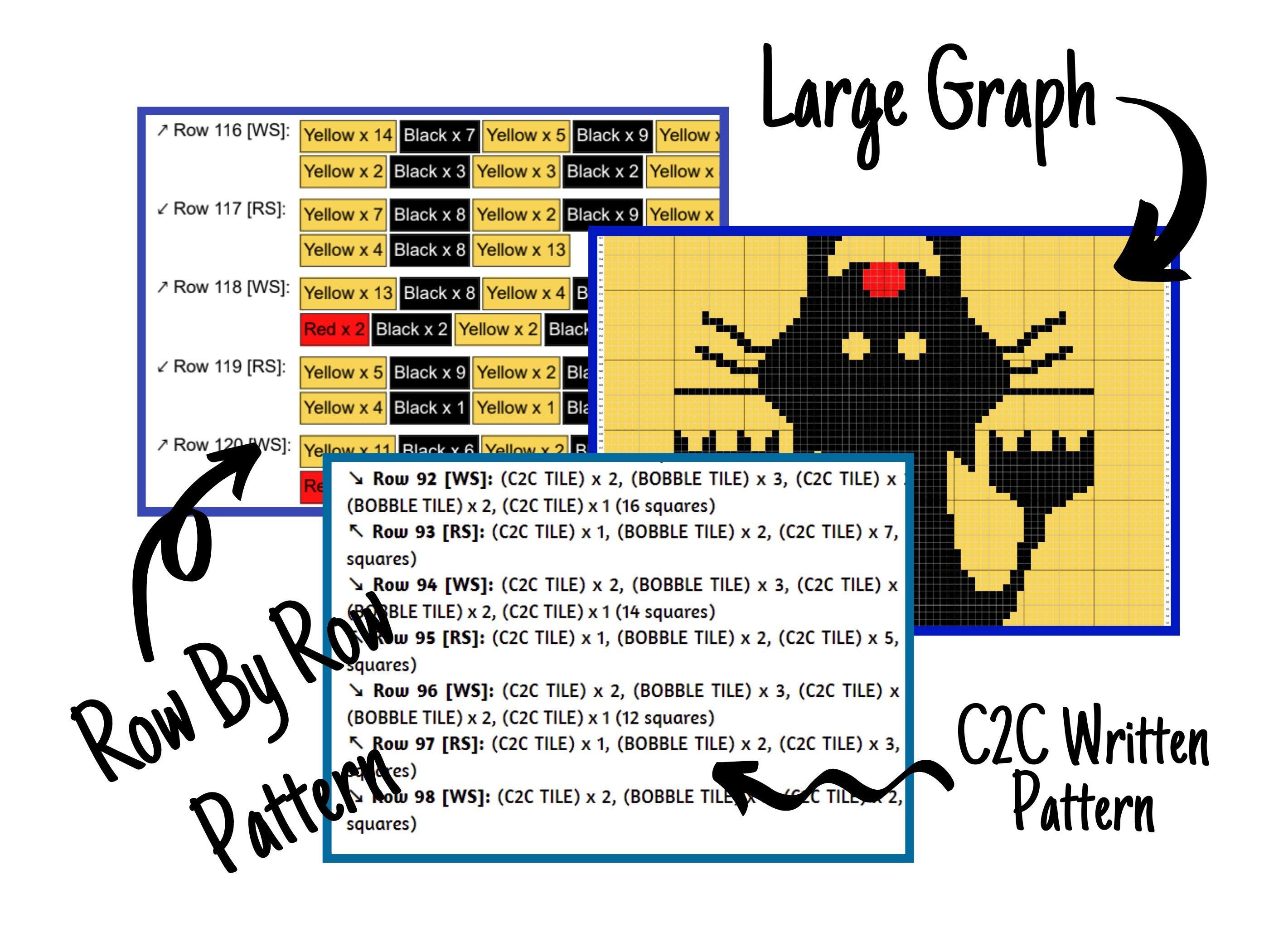 Black Cat Hanging on Graph and Pattern C2C & Tapestry Crochet - Black ...
