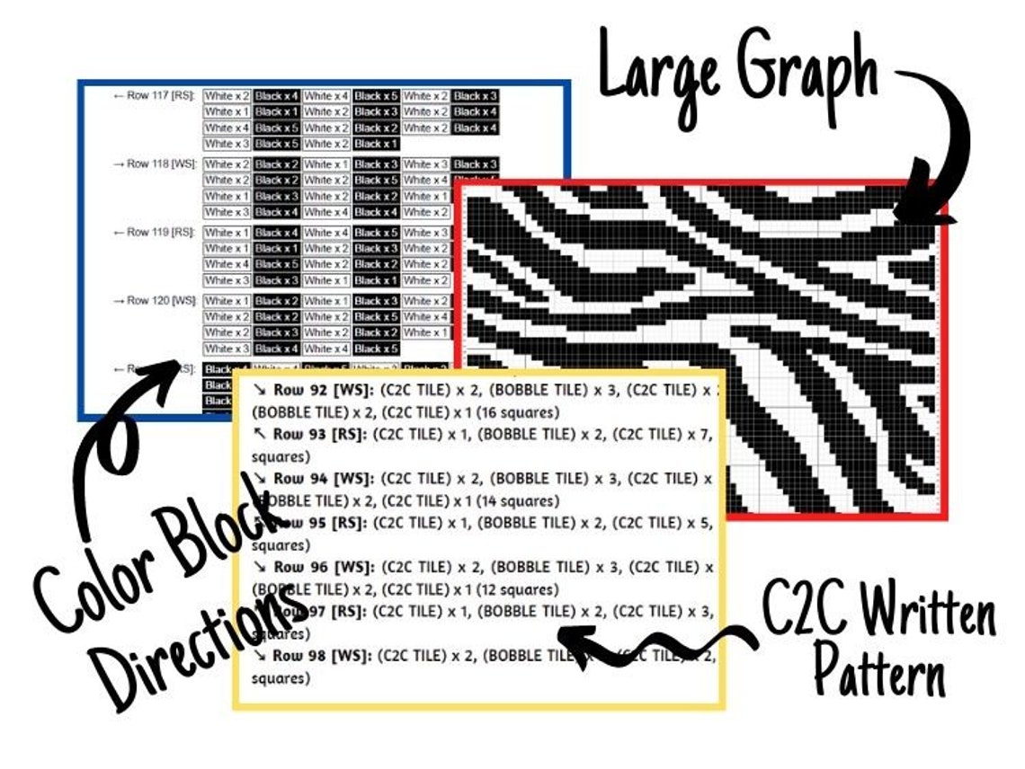 Zebra Print Graph Written Pattern for C2C & Tapestry Crochet | Etsy