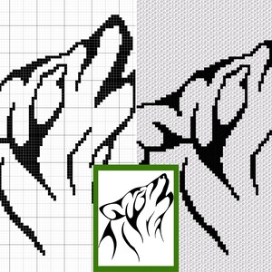 Howling Wolf Outline Graph and Pattern C2C & Tapestry Crochet - Wolf ...