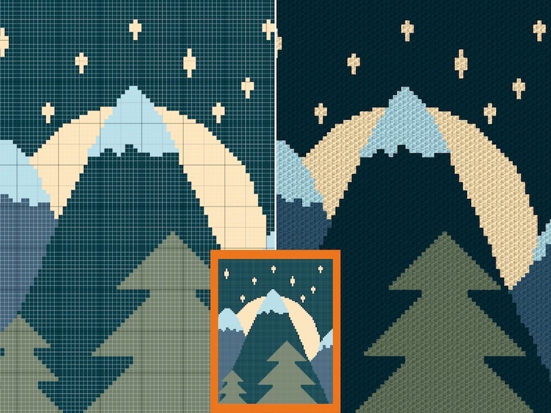 Night Forest Crochet Blanket Pattern – C2C Graph, Mountain Landscape ...