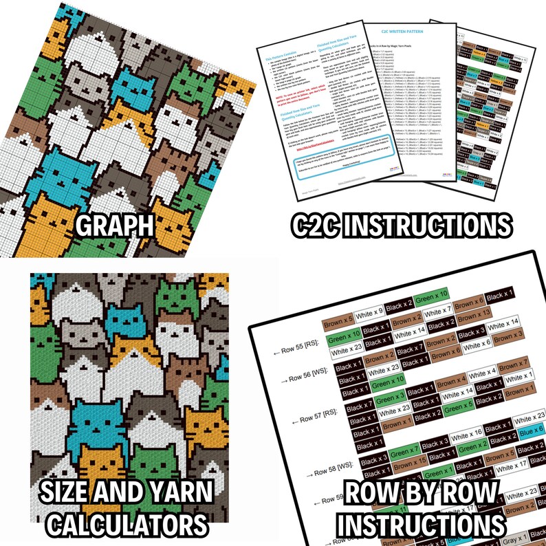 Crowded Cats Crochet Blanket Pattern | C2C Graph and Tapestry (PDF ...
