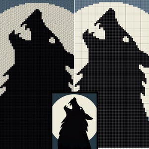 Wolf Howling at Moon Graph and Pattern C2C & Tapestry Crochet Wolf Face ...