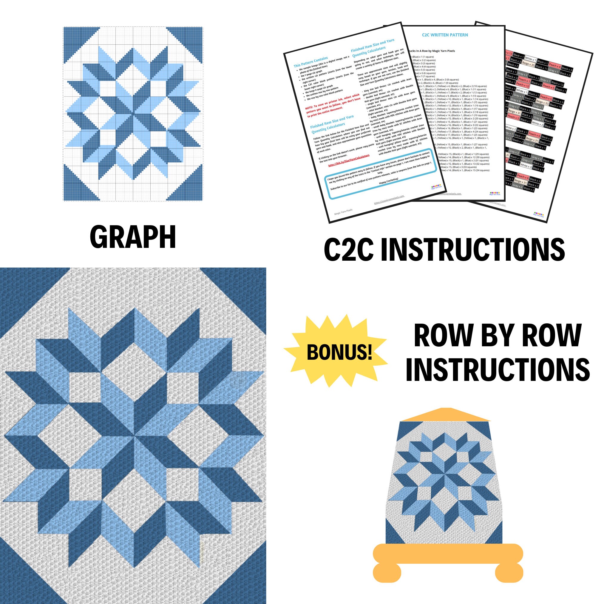 Carpenter Wheel Crochet Pattern | Blue Geometric Afghan Graph (PDF ...