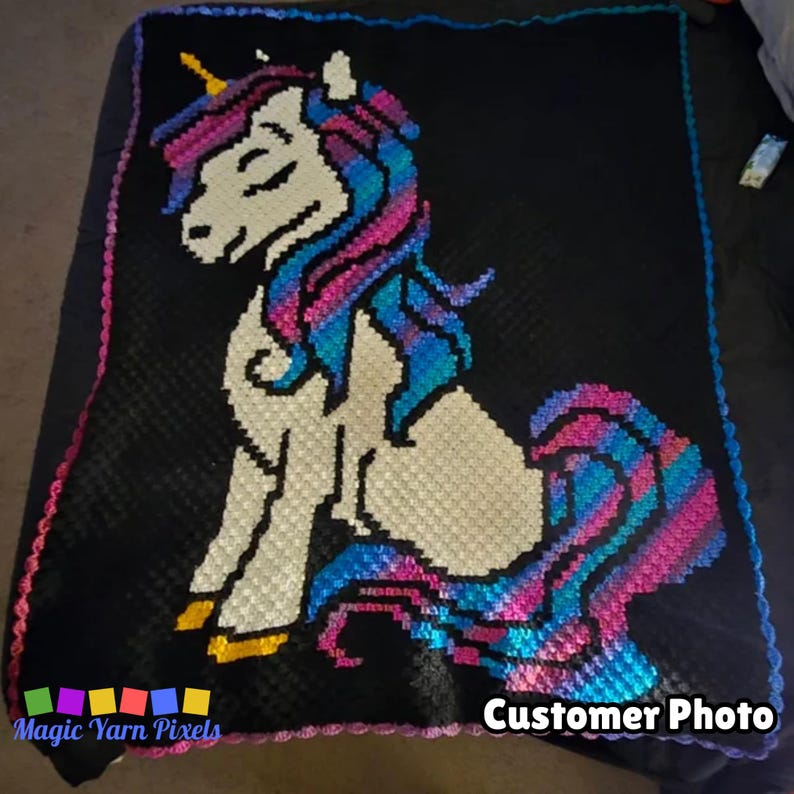 Pink Unicorn Crochet Blanket Graph & Pattern - C2C, Tapestry (PDF ...