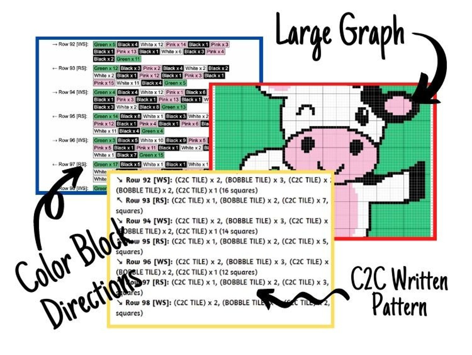 Happy Cow Graph Written Pattern for C2C & Tapestry Crochet - Etsy UK