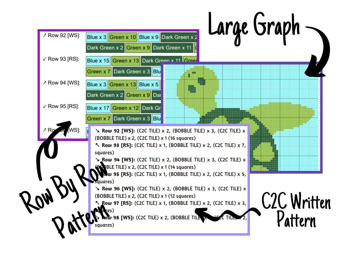 Sea Turtle Graph and Pattern C2C & Tapestry Crochet Turtle - Etsy UK