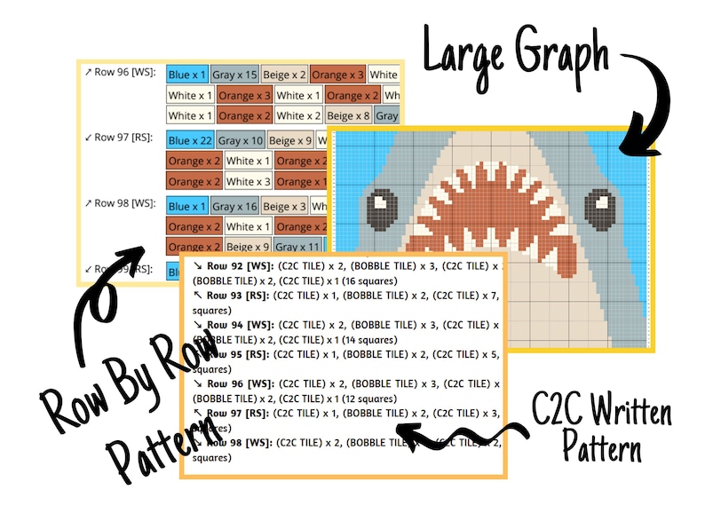 Baby Shark Head Graph and Pattern C2C & Tapestry Crochet Sea - Etsy
