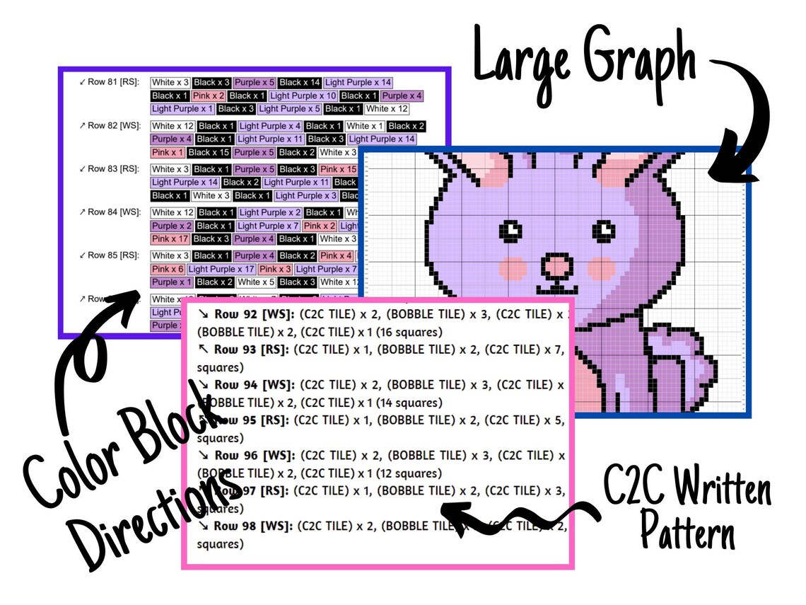 Cute Strawberry Bunny Graph and Pattern C2C & Tapestry Crochet | Etsy