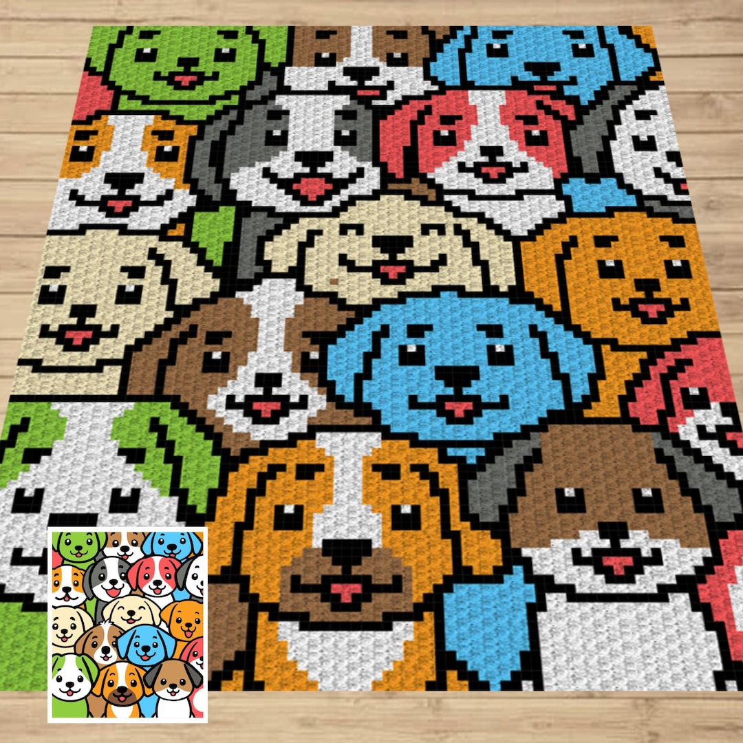 Crowded Dogs Afghan Written Pattern + Chart C2C and Tapestry Crochet ...