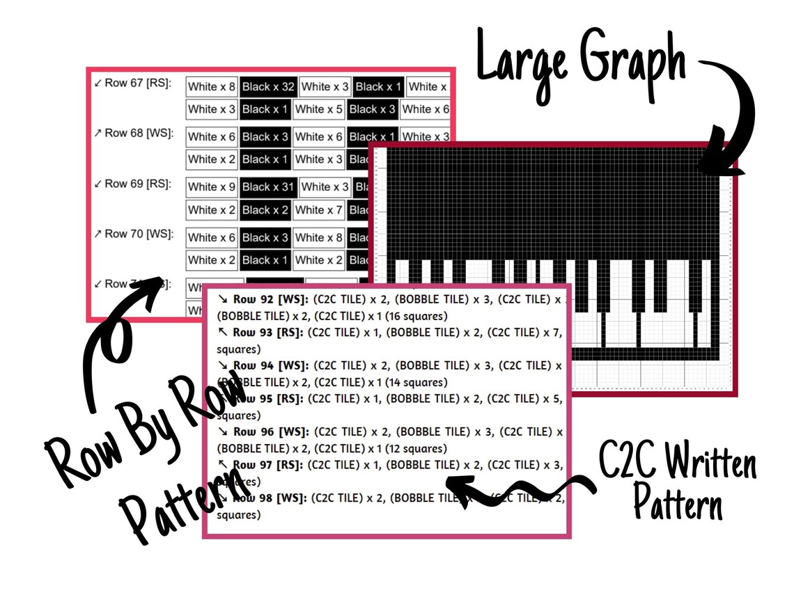 Musical Piano Graph and Pattern C2C & Tapestry Crochet C2C - Etsy