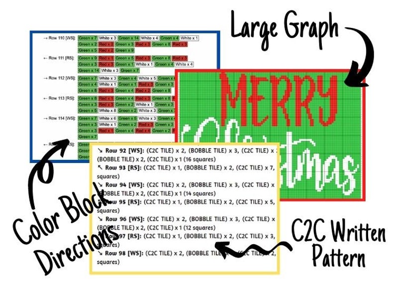 Merry Christmas Crochet Blanket Graph – C2C & Tapestry Pattern (PDF ...