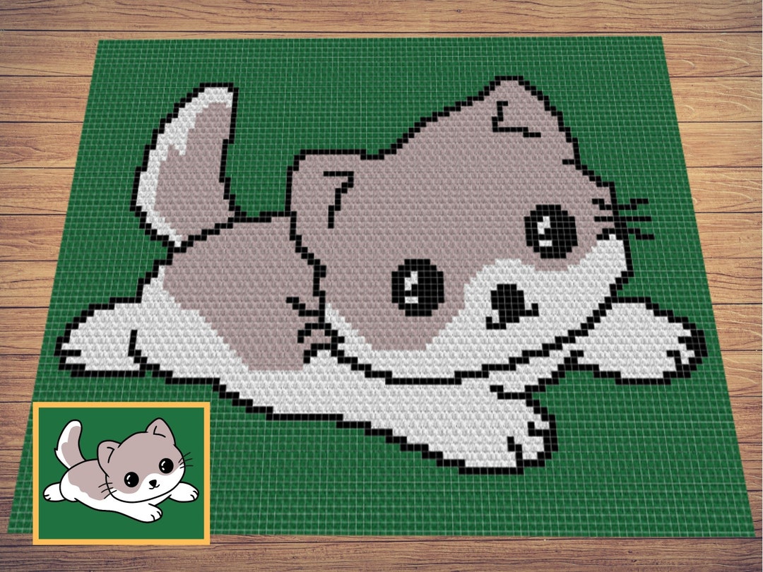 Baby Kitten Graph & Pattern C2C and Tapestry Crochet - Kitty Blanket ...