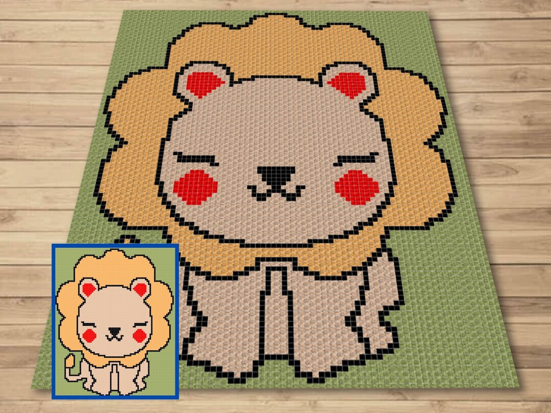 Cute Baby Lion Graph & Pattern C2C Tapestry Crochet Lion Crochet ...