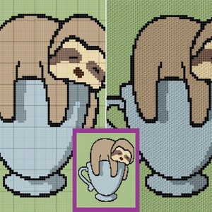 Sleeping Sloth on Teacup Graph and Pattern C2C & Tapestry Crochet ...