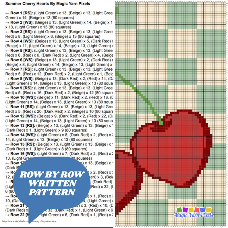 Heart Cherry Crochet Blanket Pattern, C2C Tapestry Graph, Summer Fruit ...