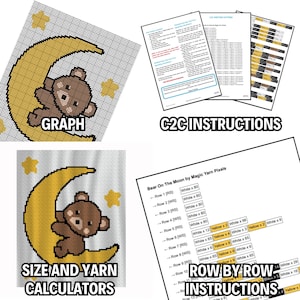 Bear on the Moon Graph + Written Pattern for C2C & Tapestry Crochet ...