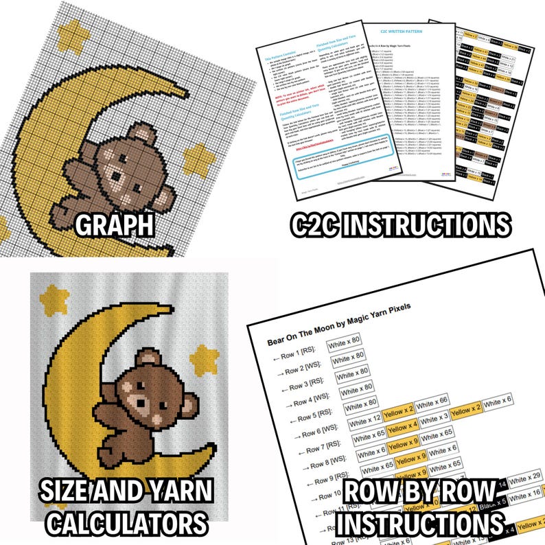 Bear on the Moon Crochet Blanket Pattern - C2C & Tapestry (PDF Pattern ...