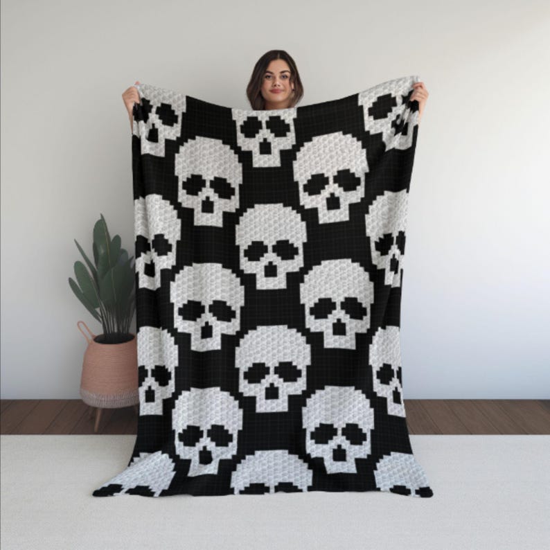 Halloween Skull Afghan Crochet Pattern | C2C, Tapestry (PDF Pattern) - Etsy
