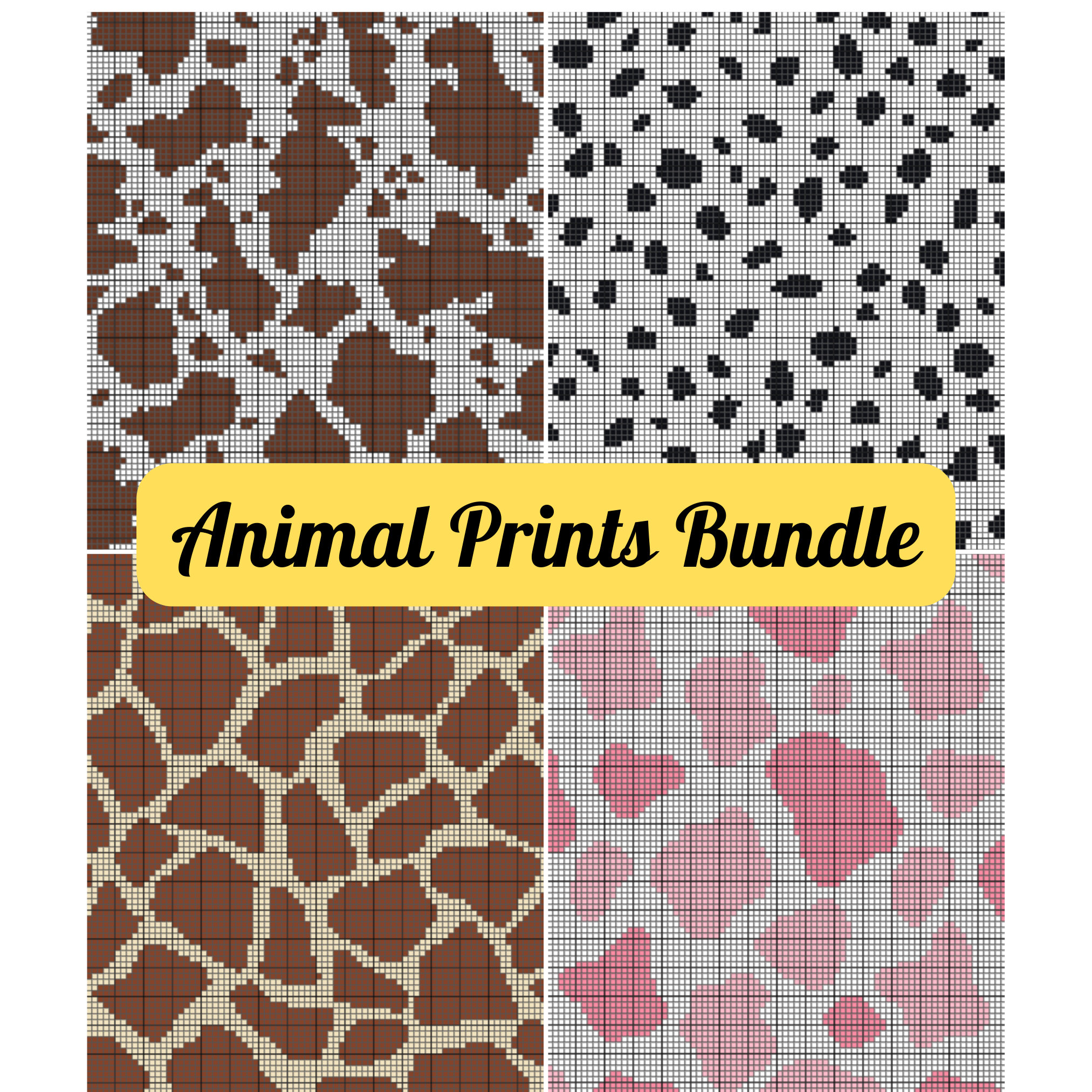 10 Patterns Bundle C2C Crochet Animal Prints (written Pattern & Graph ...