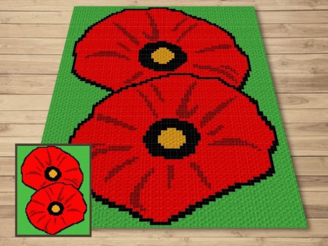 Red Poppies Graph + Written Pattern for C2C & Tapestry Crochet - Poppy ...