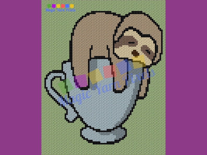 Sleeping Sloth on Teacup Graph and Pattern C2C & Tapestry Crochet ...