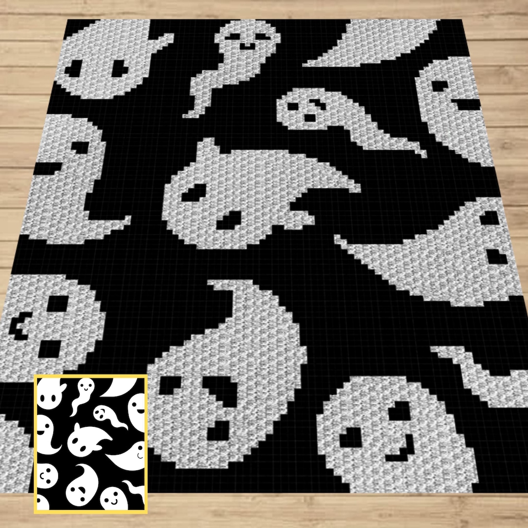 Halloween Ghosts Graph + Written Pattern for C2C & Tapestry Crochet ...