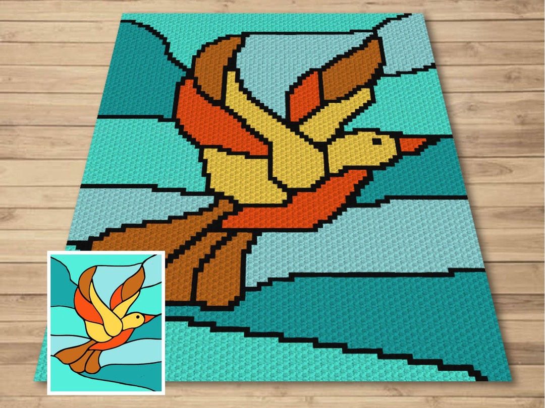 Stained Glass Bird Graph and Pattern C2C & Tapestry Crochet - Crochet ...
