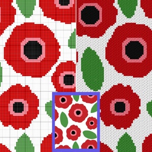 Poppy Field Print Graph and Pattern for C2C & Tapestry Crochet -C2C ...