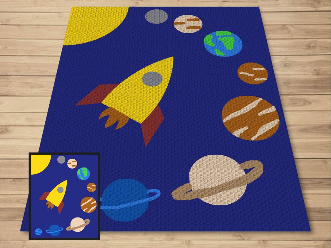 Solar System Planets Graph & Pattern C2C Tapestry Crochet Space Blanket ...