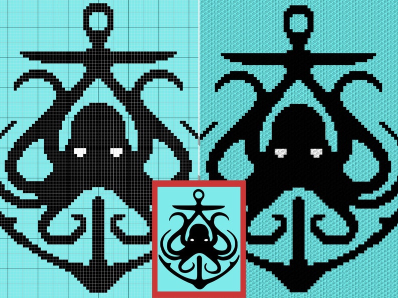 Octopus Anchor Silhouette Graph & Pattern C2C and Tapestry Crochet ...