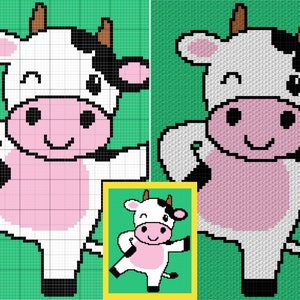 Happy Cow Graph + Written Pattern for C2C & Tapestry Crochet - Cow C2C ...
