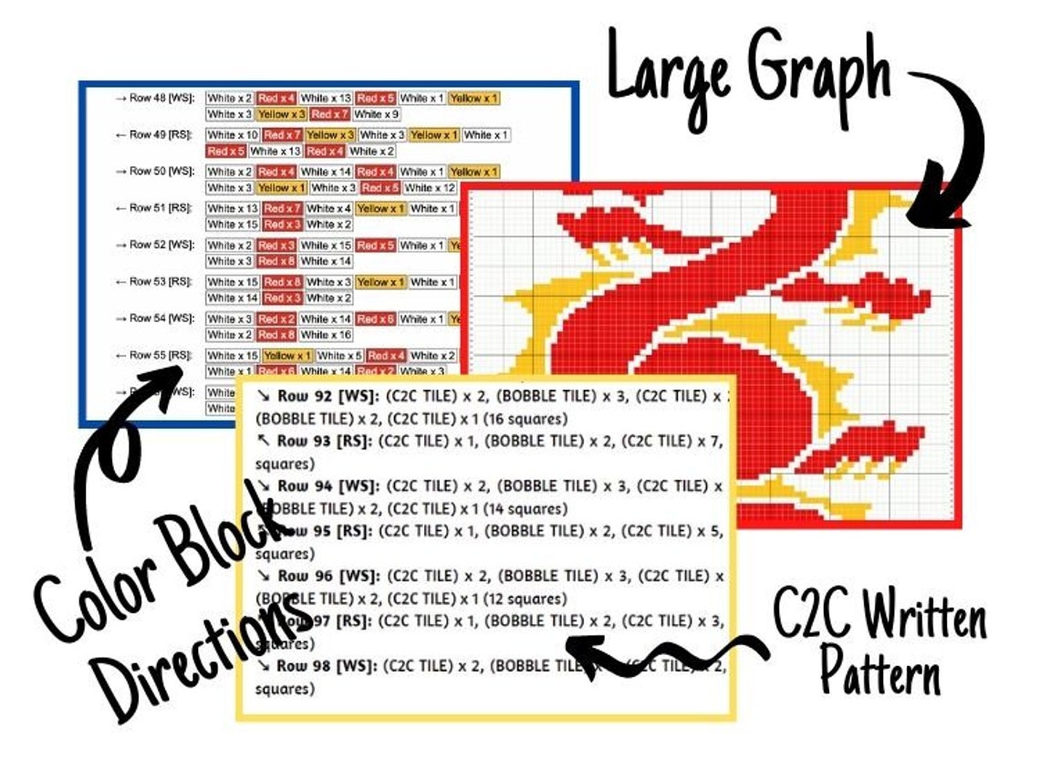 Chinese Dragon Graph + Written Pattern for C2C & Tapestry Crochet ...