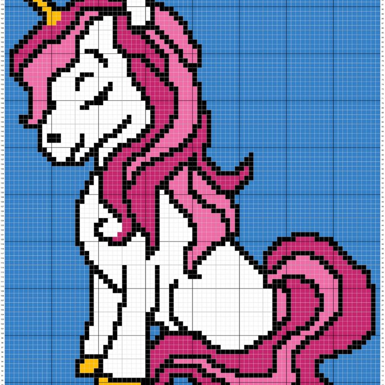 Pink Unicorn Crochet Blanket Graph & Pattern - C2C, Tapestry (PDF ...