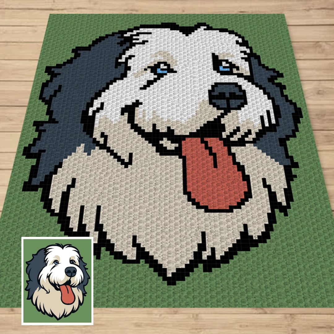 Old English Sheepdog Portrait Graph + Pattern C2C & Tapestry Crochet ...