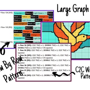 Stained Glass Bird Graph and Pattern C2C & Tapestry Crochet - Crochet ...