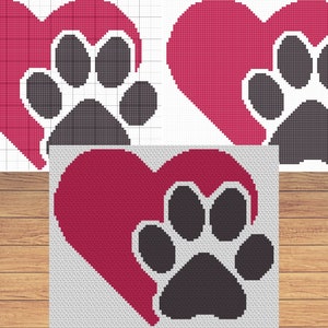 Heart Paw Love My Pet Graph and Pattern C2C & Tapestry Crochet - Dog ...