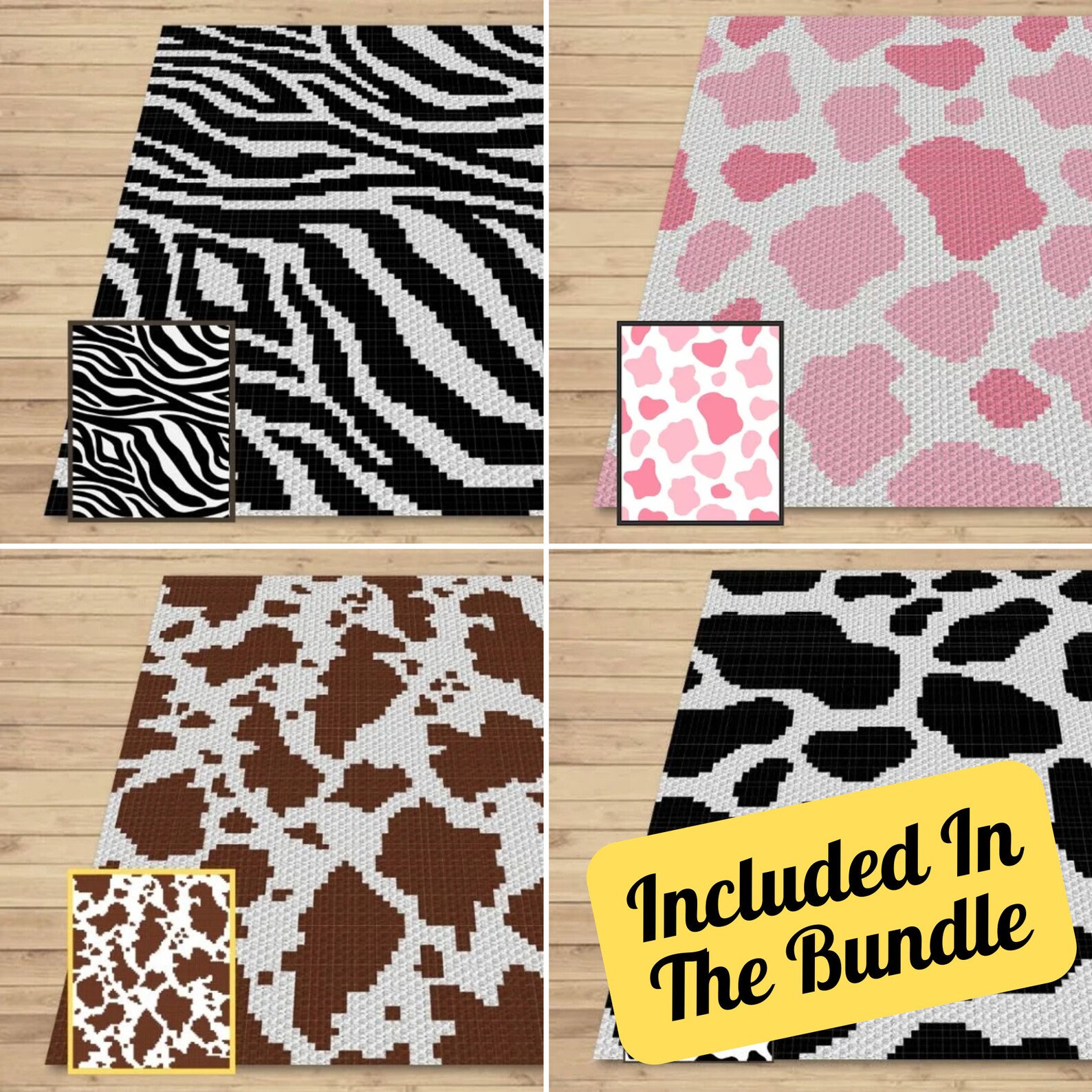 10 Patterns Bundle C2C Crochet Animal Prints (written Pattern & Graph ...