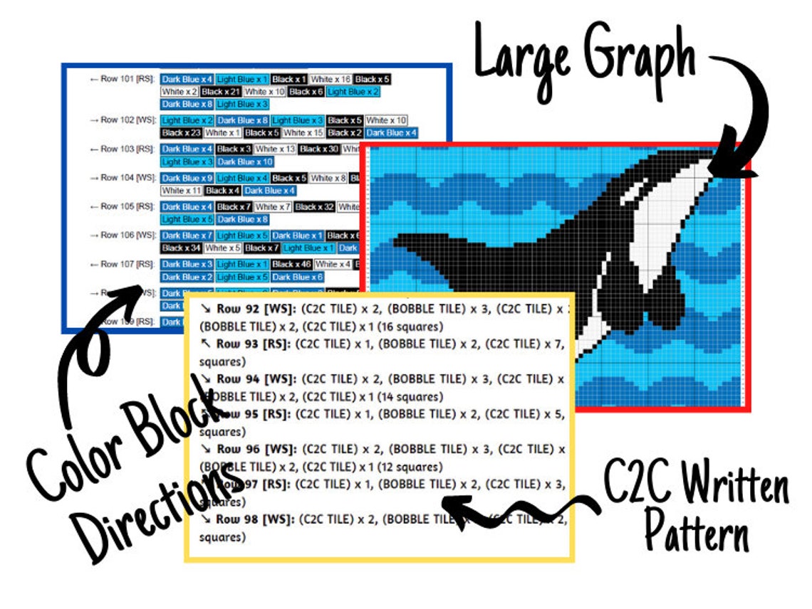Ocean Orca Whale Graph Written Pattern For C2C & Tapestry | Etsy