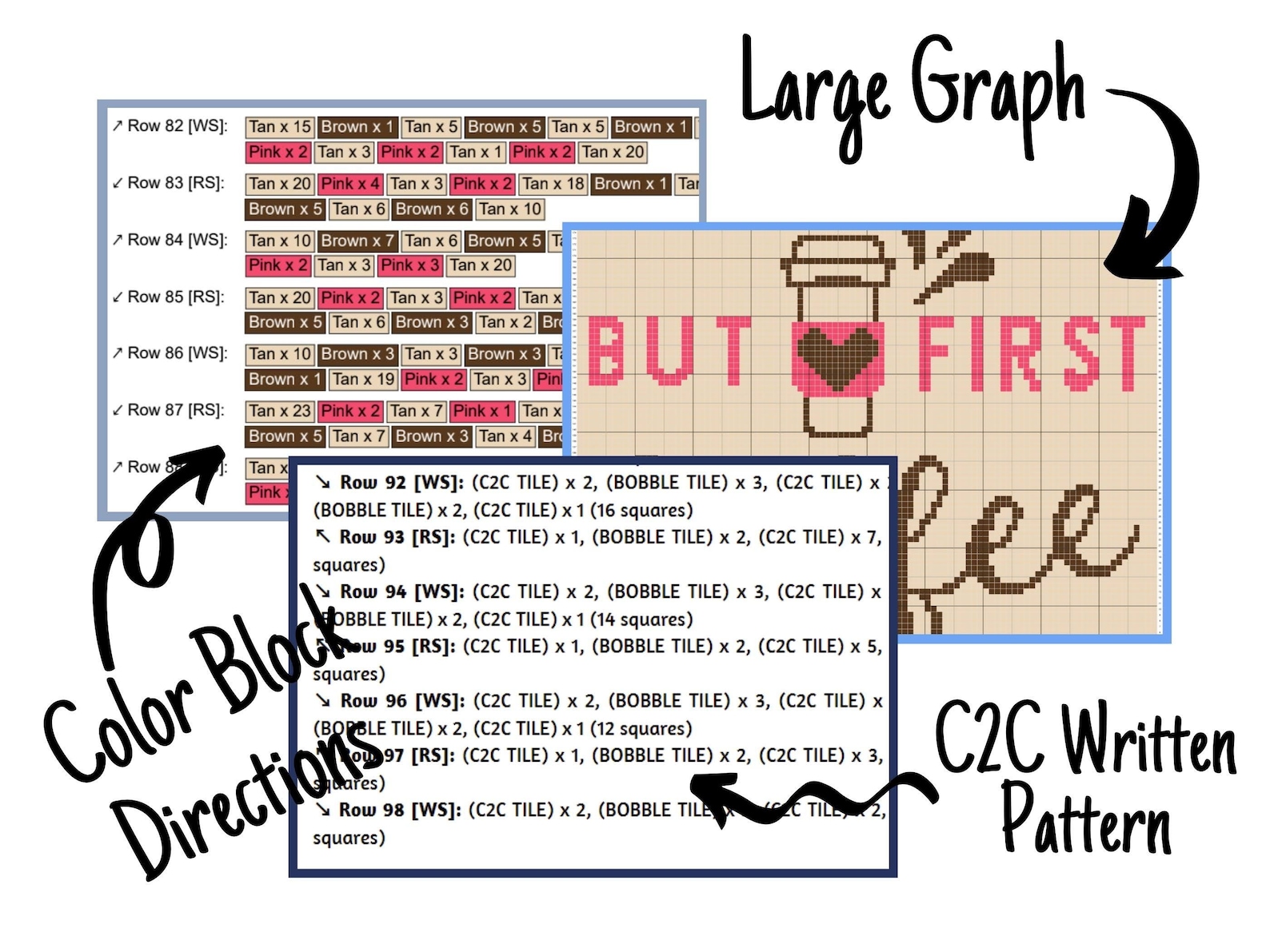 But First Coffee Graph and Pattern C2C & Tapestry Crochet Quote C2C ...