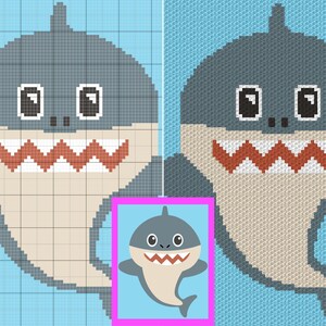 Cute Baby Shark Graph and Pattern C2C & Tapestry Crochet- Great White ...