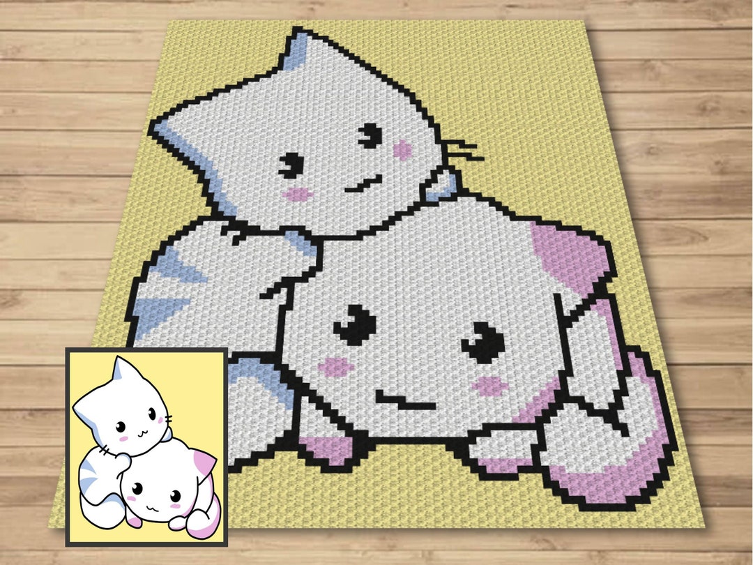 Two Kawaii Cats Graph + Written Pattern for C2C & Tapestry Crochet ...