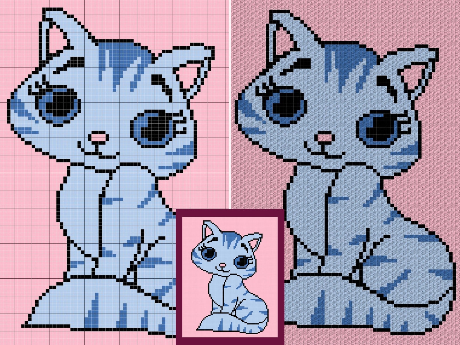 Cute Kitty Cat Graph Written Pattern For C2C & Tapestry | Etsy